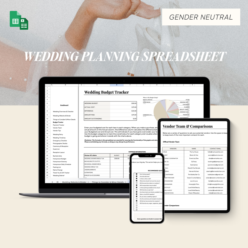 Gender Neutral Wedding Planning Spreadsheet – The Dailee