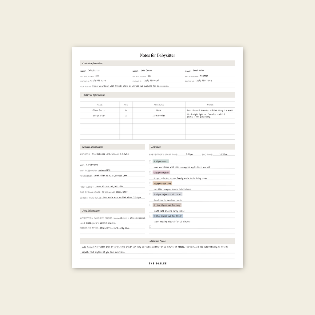 Babysitter Notepad – The Dailee