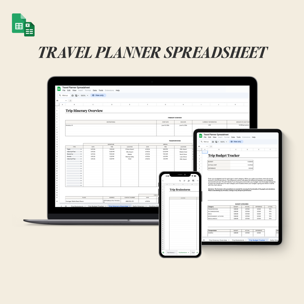 Travel Planner Spreadsheet – The Dailee