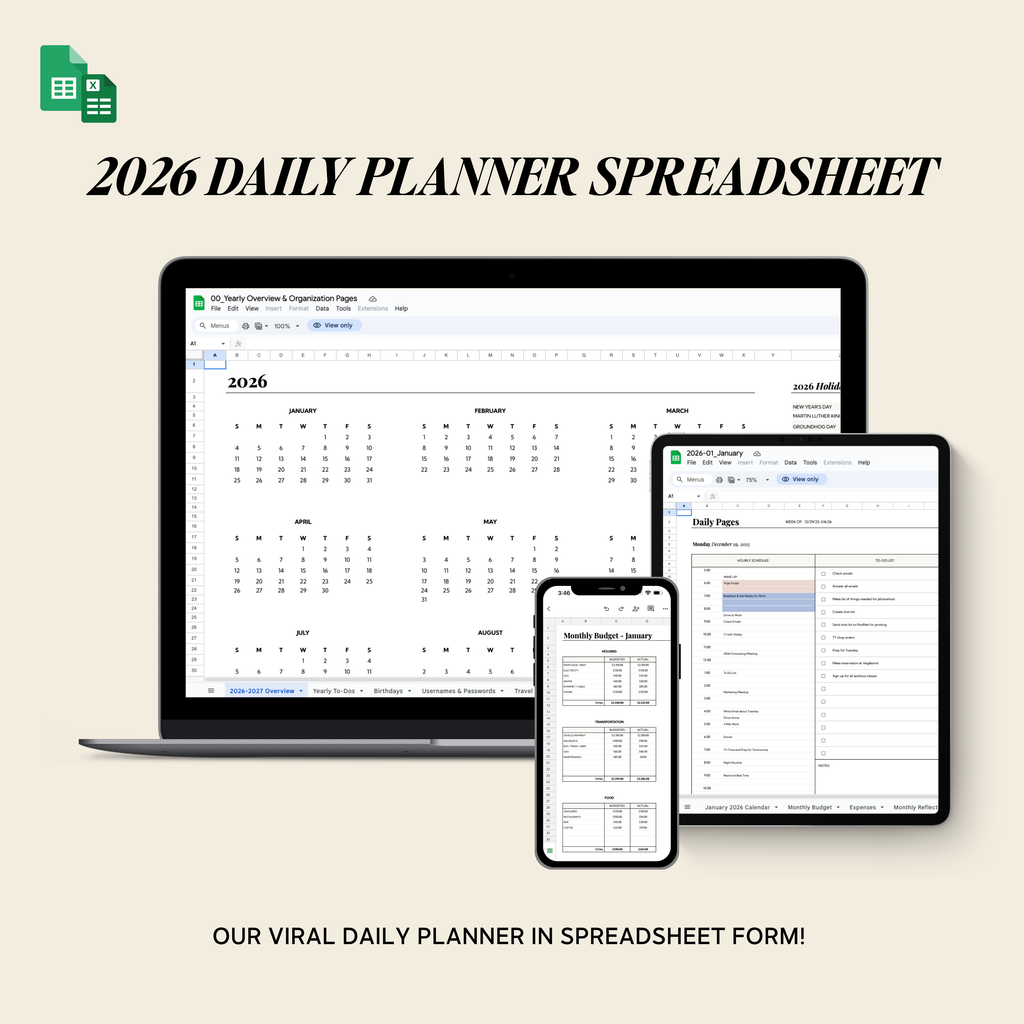 2026 Daily Planner Spreadsheet – The Dailee